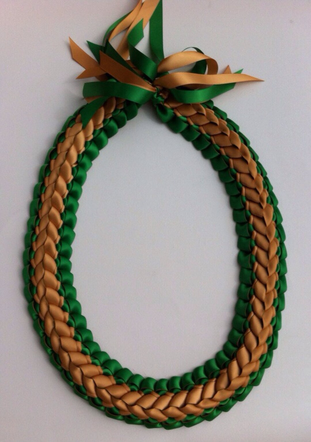 Graduation Lei Ribbon Lei the Green & Gold Lei Handmade Double Braided ...