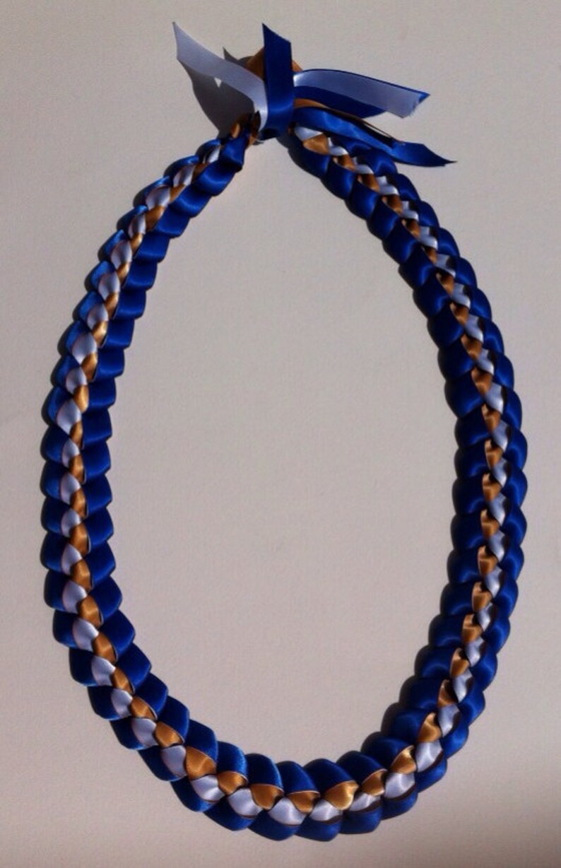 Graduation Lei Royal Blue White And Gold Lei Single Braided Etsy