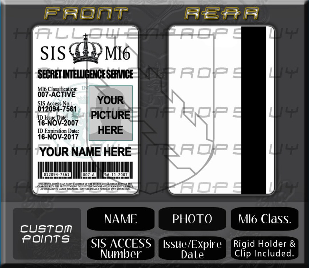 007 James BOND Style Custom ID Card Printed on Hico Magstripe Card ...