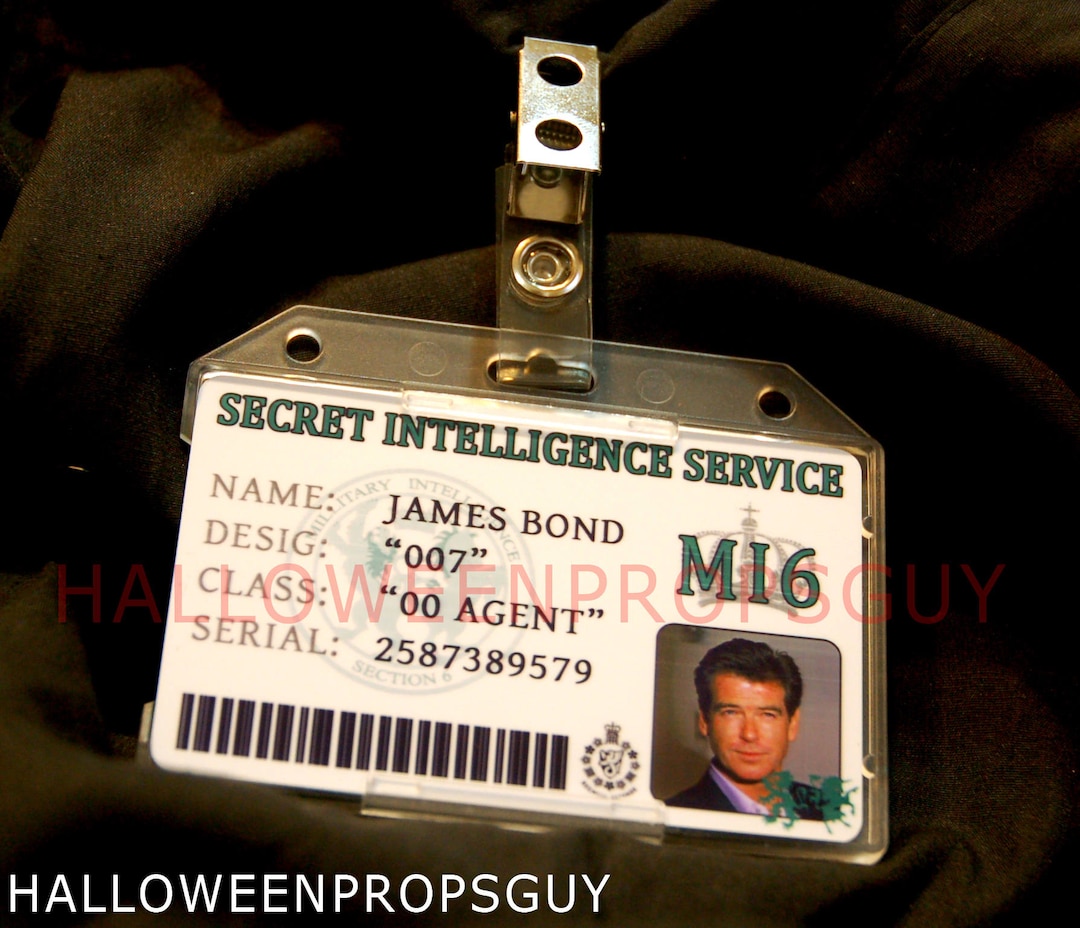 007 James Bond Style Pvc Id Card Badge W/ Rigid Holder & Clip Pierce ...
