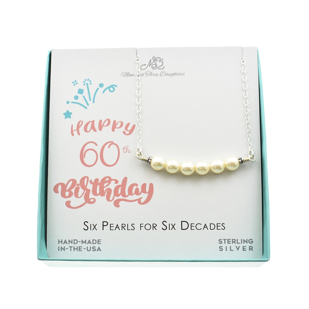 60th Birthday Gift: Crystal Pearl Bar Necklace, Sterling Silver Chain ...