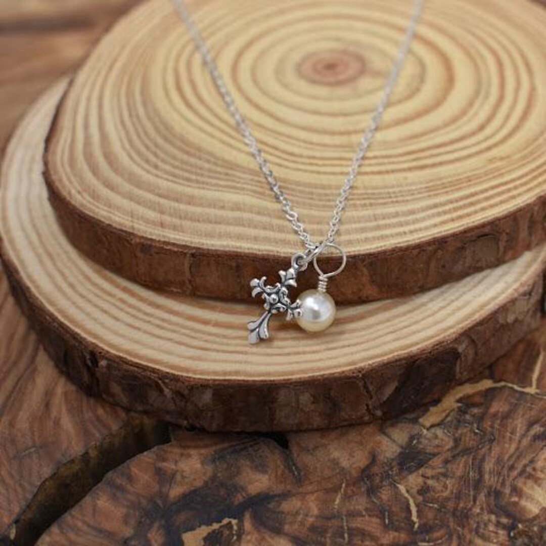 Sterling Silver First Communion Cross Necklace With Pearl - Etsy