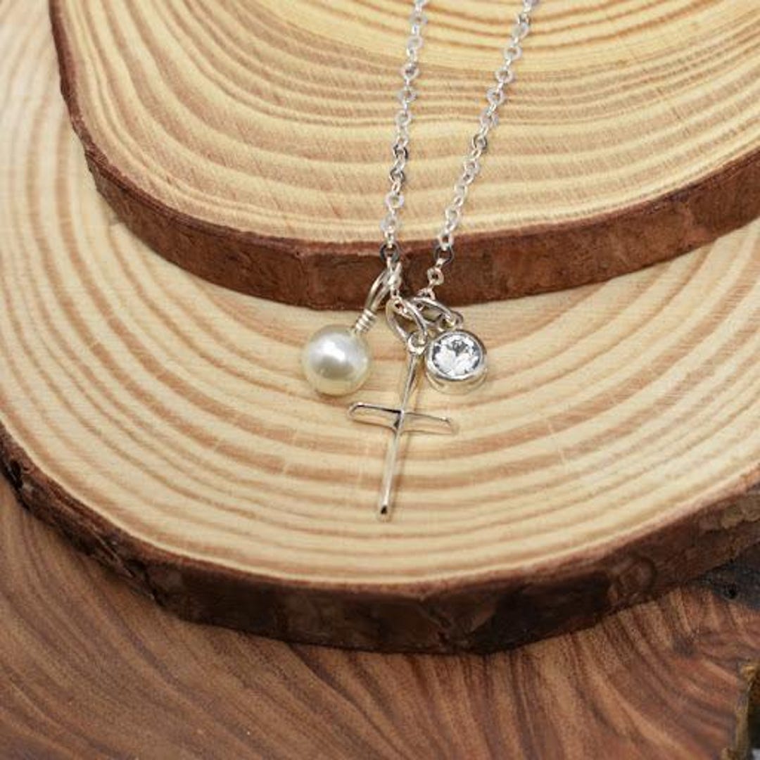 First Communion Gift: Sterling Silver Cross Necklace With Birthstone ...