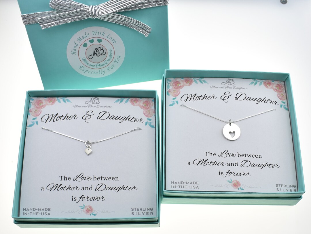 Sterling Silver Mother Daughter Heart Necklace Set - Etsy