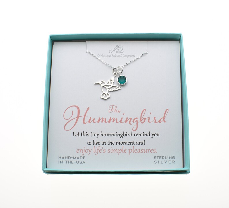 Hummingbird charm pendant with a personalized birthstone and | Etsy