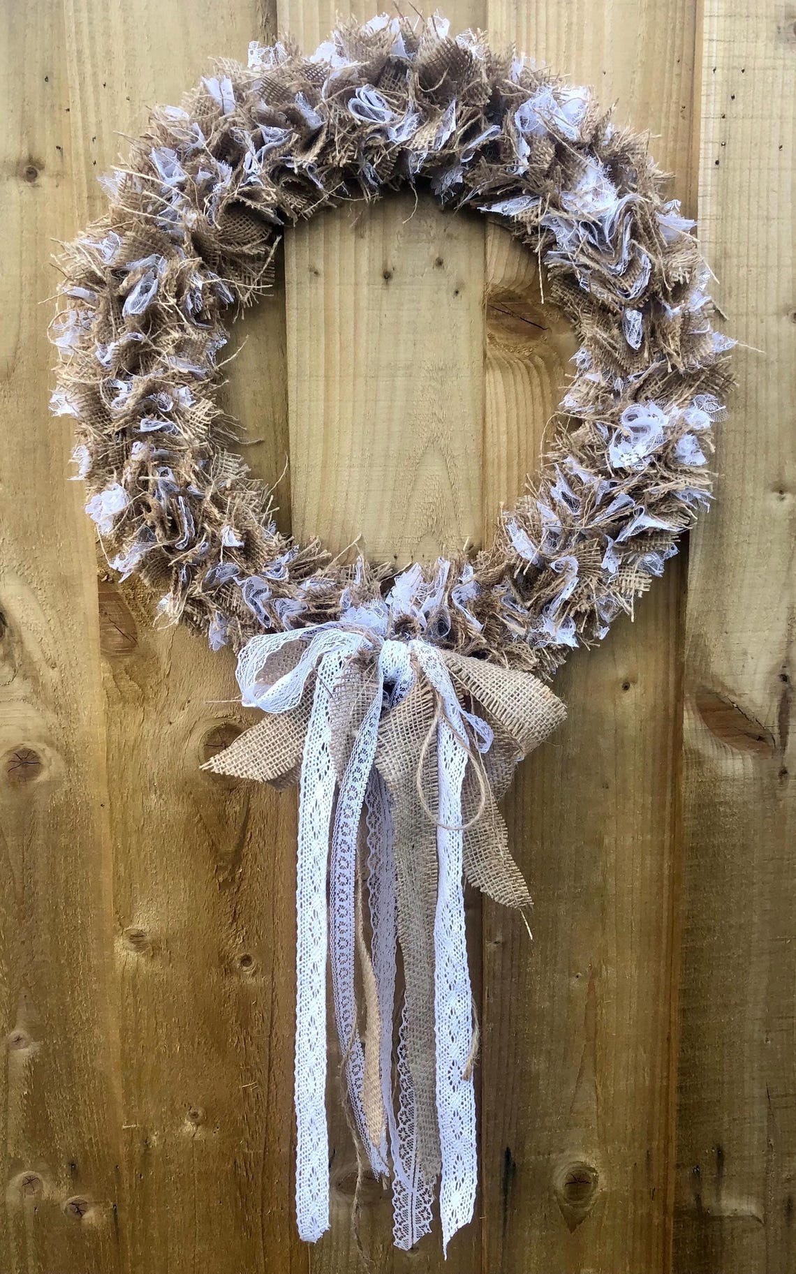 Hessian/burlap & Lace Wreath Wedding Home Gift Shabby Chic Removable ...