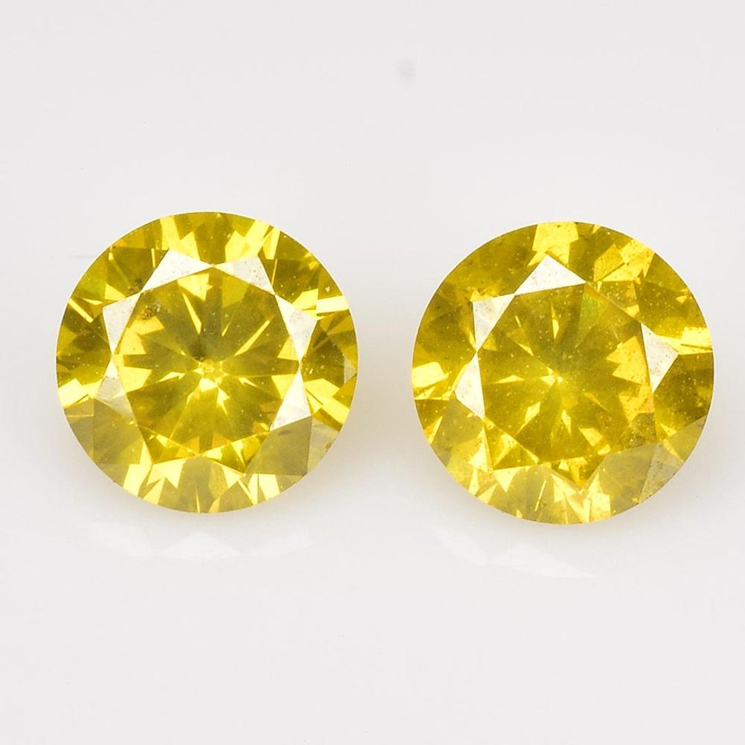 PAIR! 0.45cts 3.8mm Fluorescent Yellow Natural Loose Diamonds "see ...