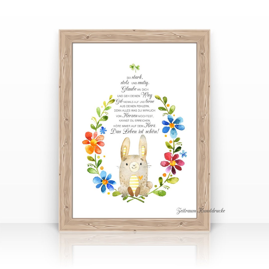 BE STRONG Rabbit Children's Motivation Poster, Picture, Gift Baptism ...