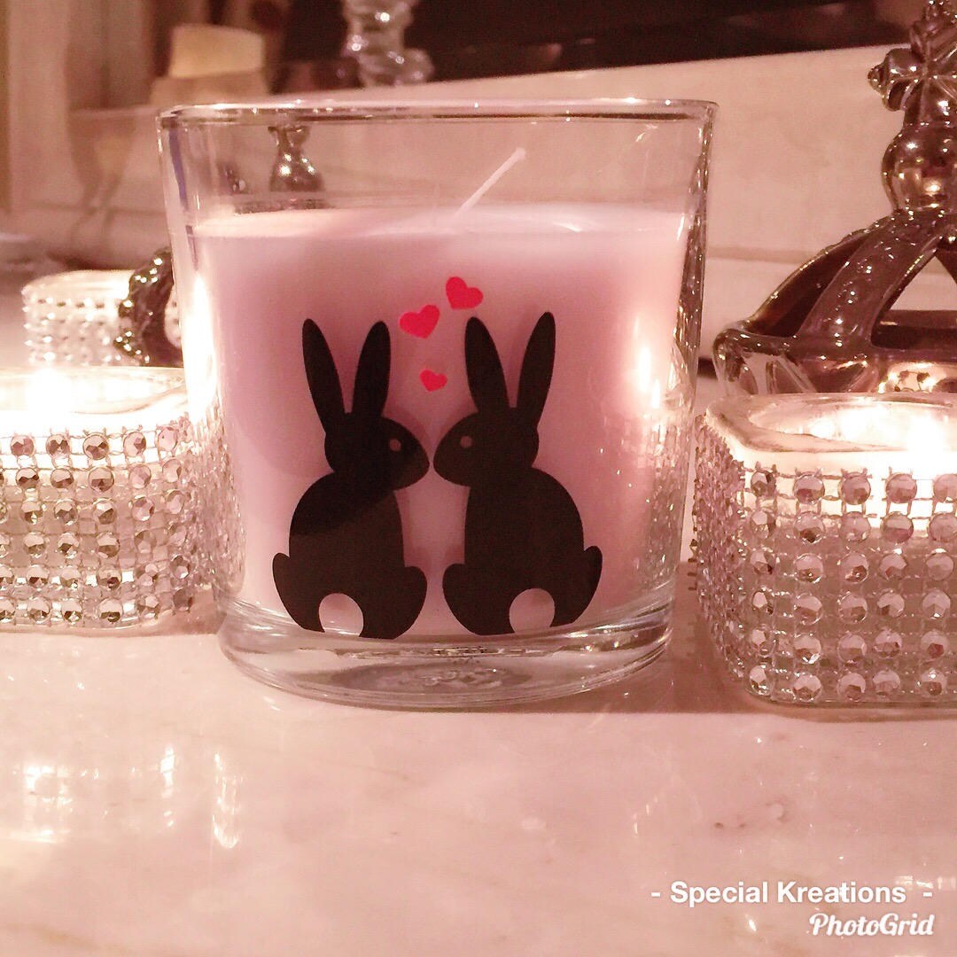 Bunny Scented Candle and Re-usable Glass Holder. Valentines Day ...