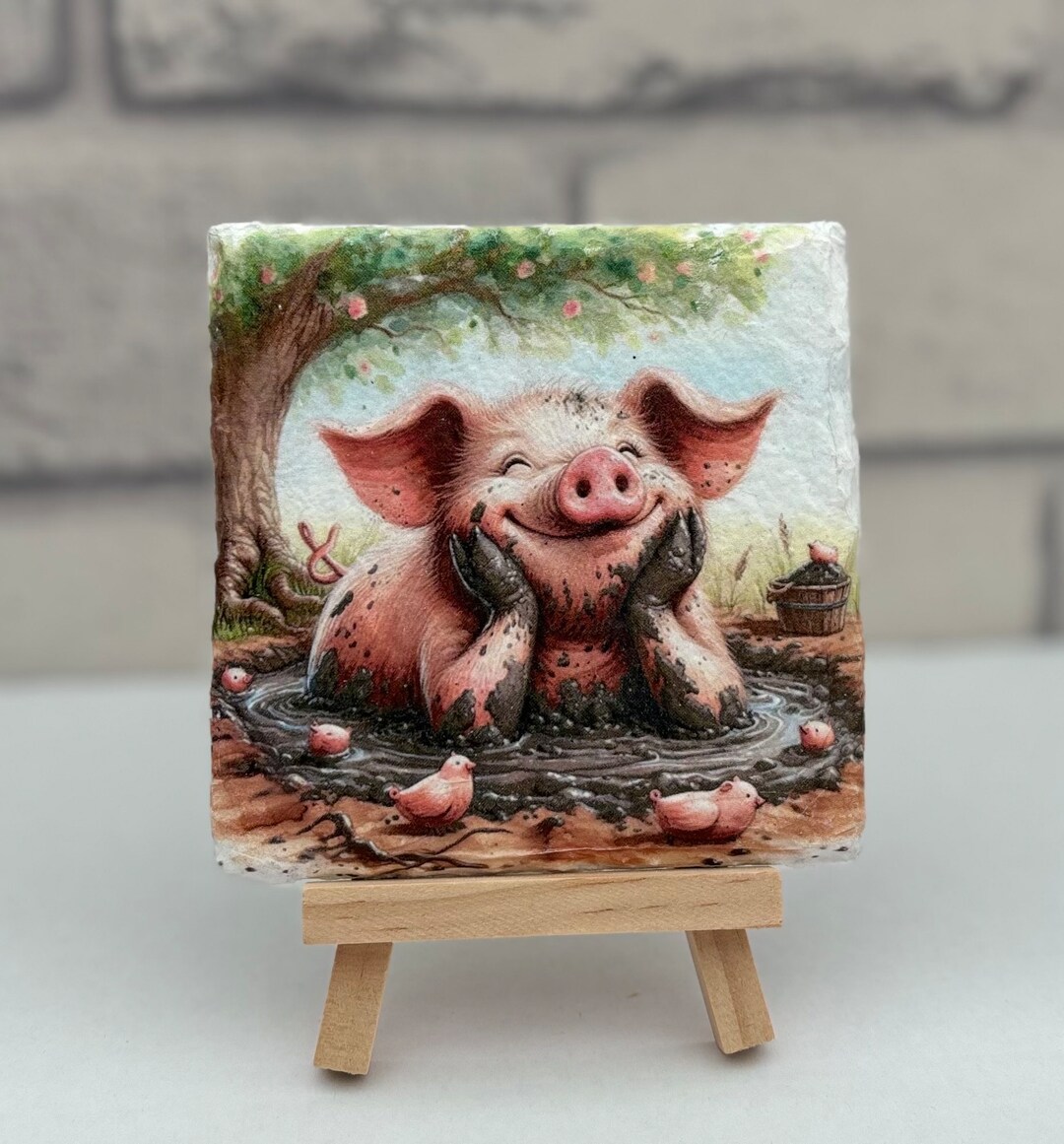 Handmade Pig Slate Coaster – "happy as A Pig in Muck" Decoupage - Etsy UK