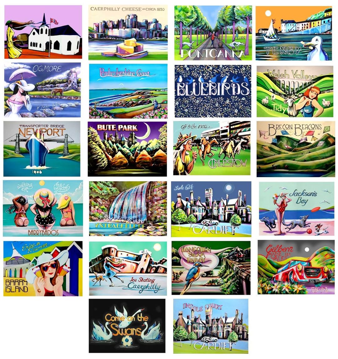 10 Welsh Themed Art-nouveau Postcards, Mix and Match. Welsh Funny Gift ...
