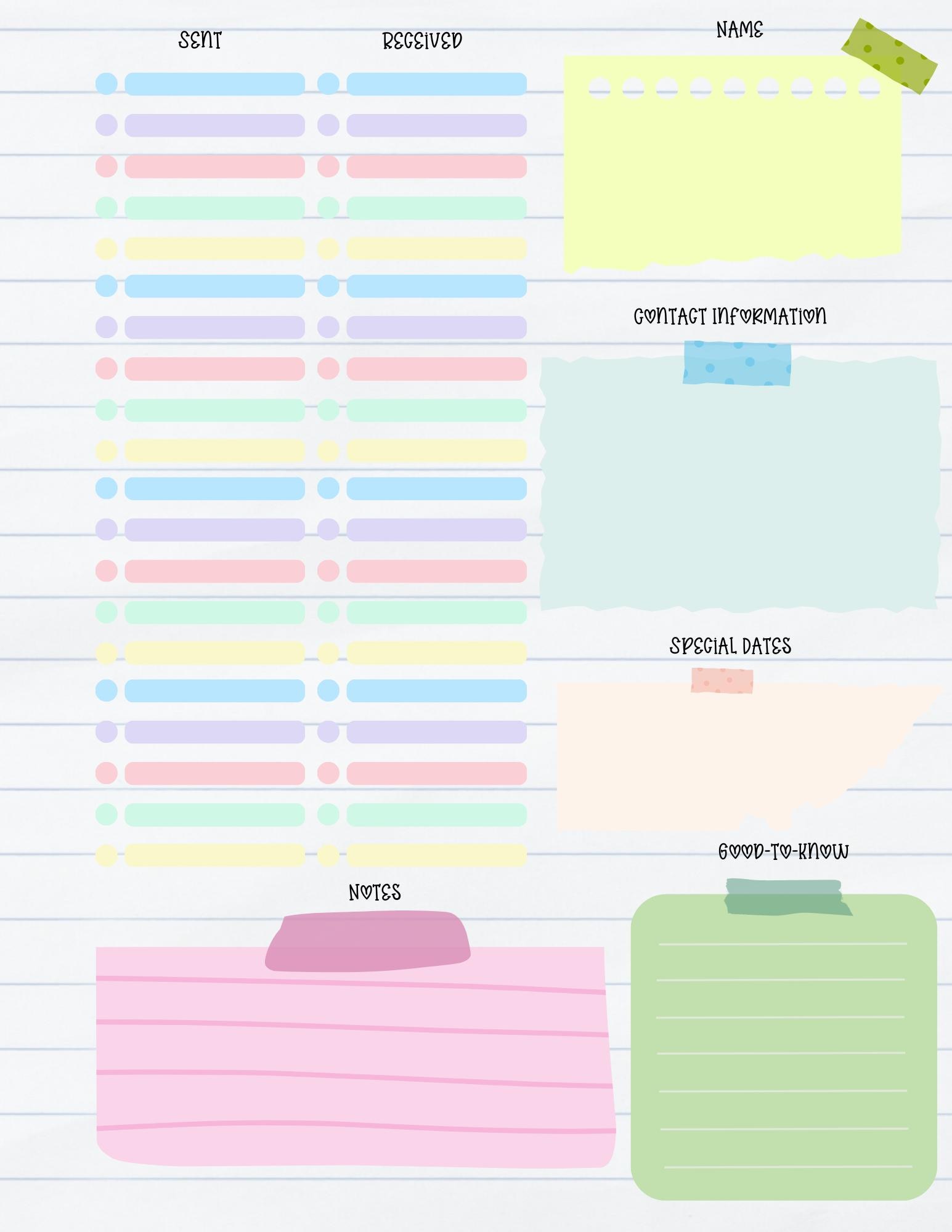 Colorful, Cute, and Quirky Pen Pal Tracker - Etsy