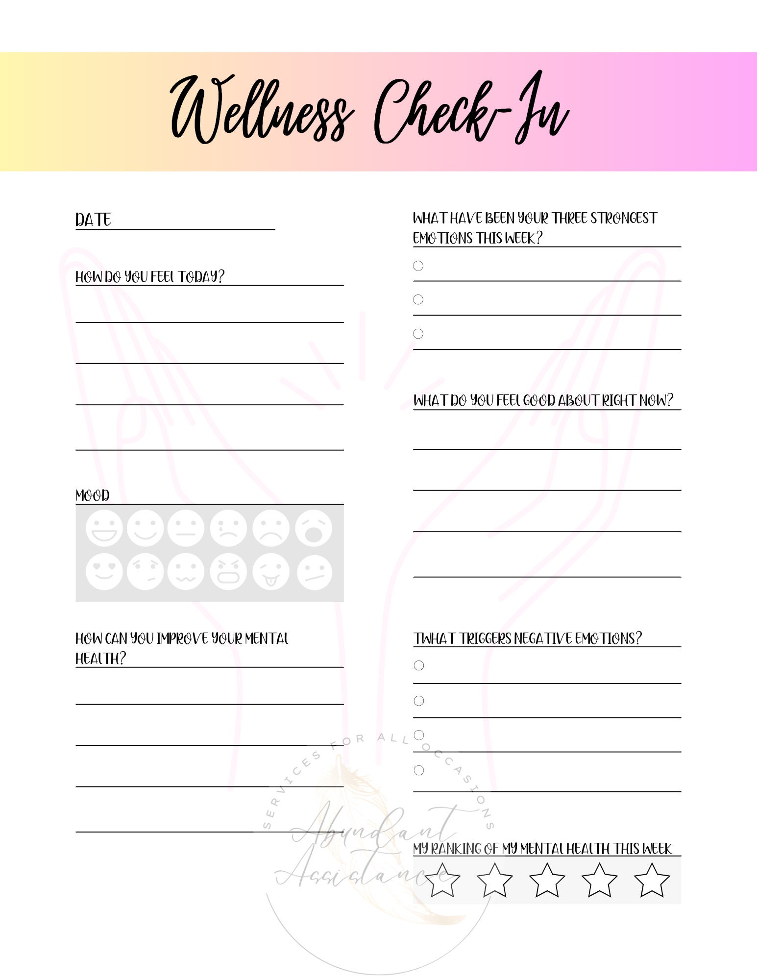 Wellness Planner - Printable - Etsy