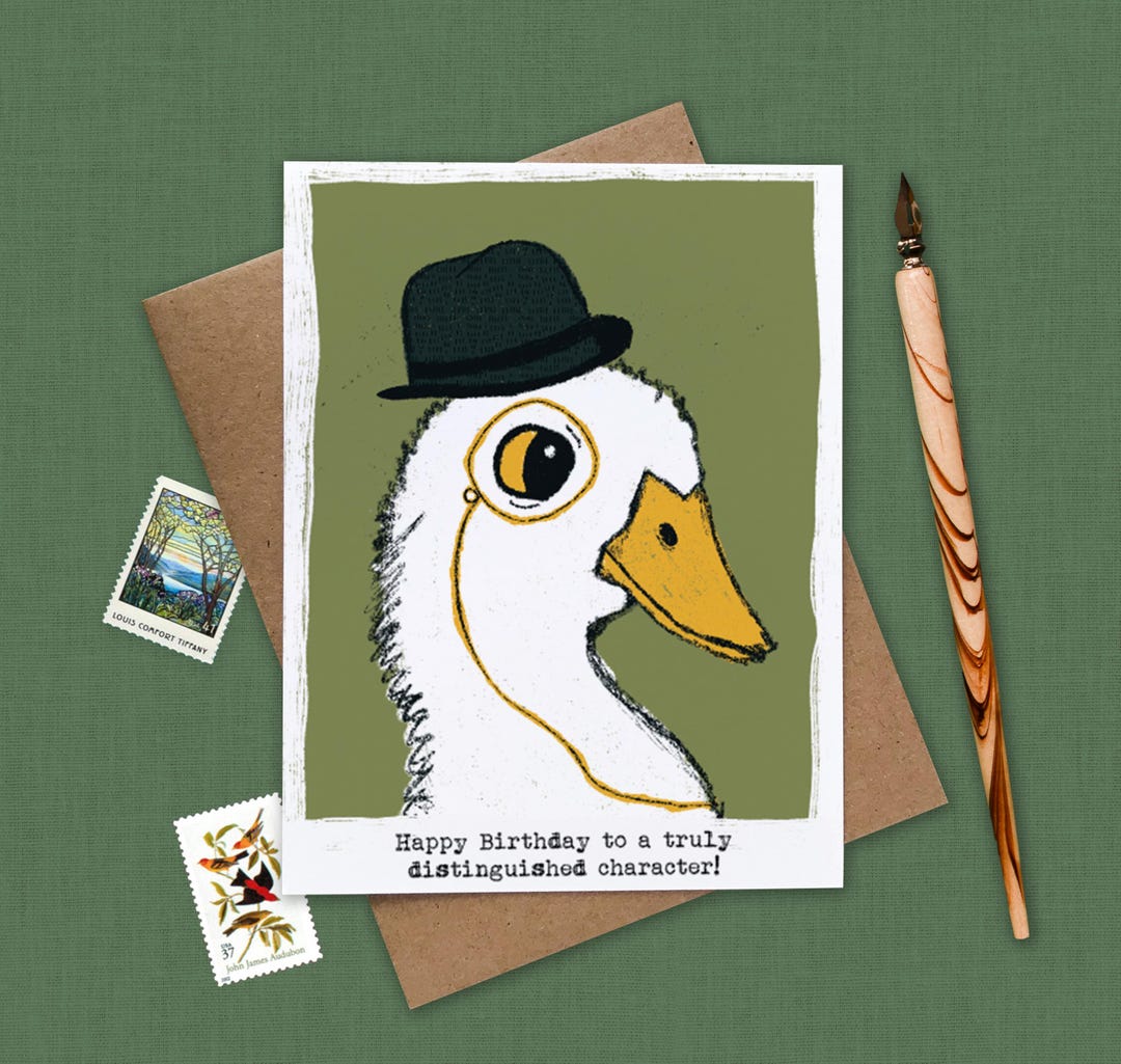 Funny Duck Birthday Card – Hand-illustrated ‘distinguished Character ...
