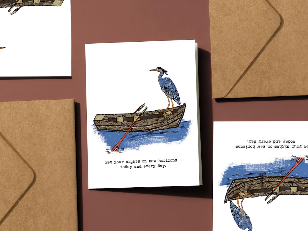 Hand-illustrated Heron Card: New Horizons, All Occasion - Etsy