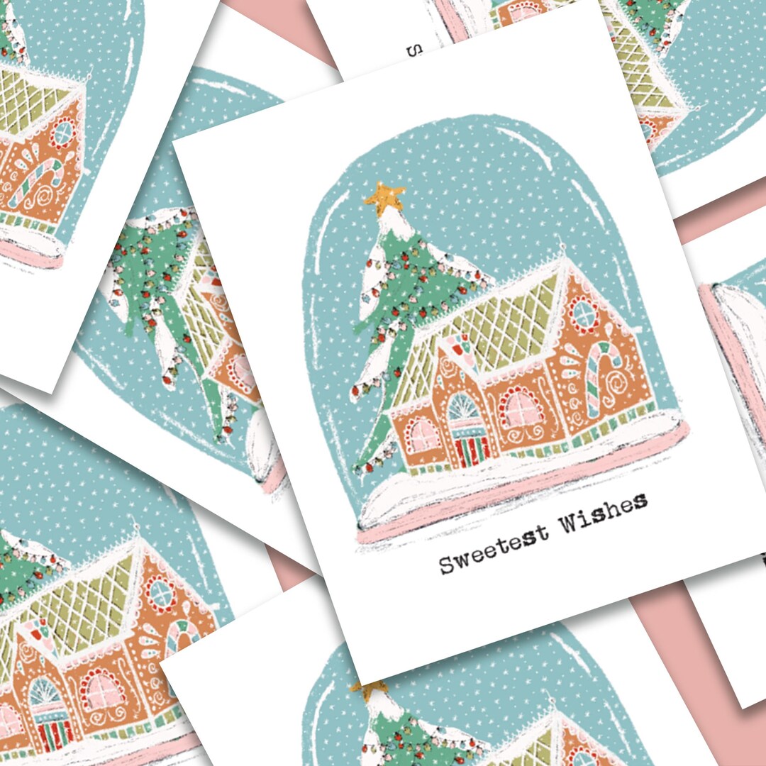 Gingerbread House Snow Globe Christmas Card Set of 6: 'sweetest Wishes ...