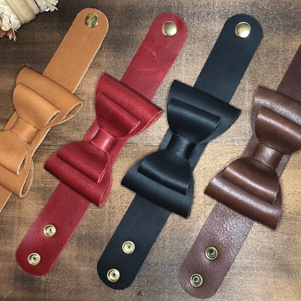 Leather Bow Bracelet - Etsy