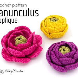 Crochet Flower Applique Pattern Crochet Ranunculus Pattern - Etsy UK