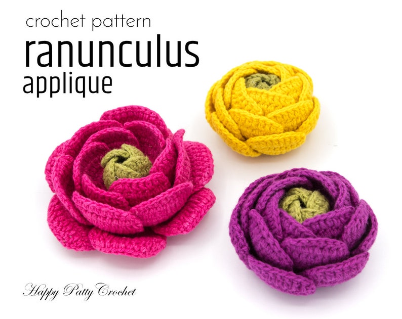 Crochet Flower Applique Pattern Crochet Ranunculus Pattern - Etsy UK