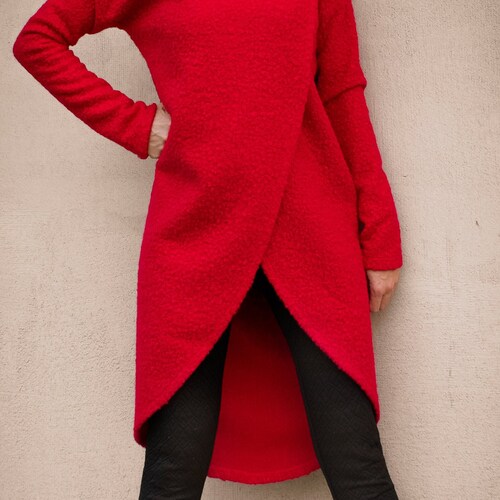 Red Women Sweater / Boucle Winter Tunic / Winter Blouse / Plus | Etsy