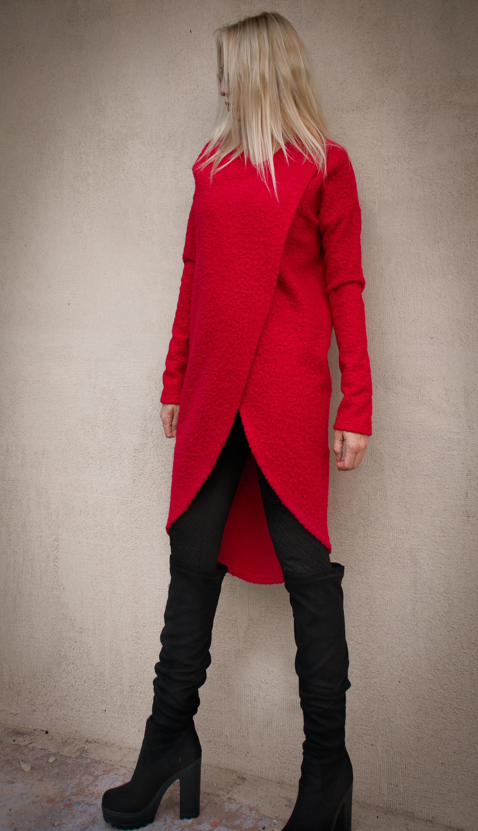 Red Women Sweater / Boucle Winter Tunic / Winter Blouse / Plus - Etsy