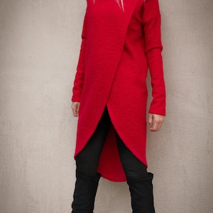 Red Women Sweater / Boucle Winter Tunic / Winter Blouse / Plus Size Top ...