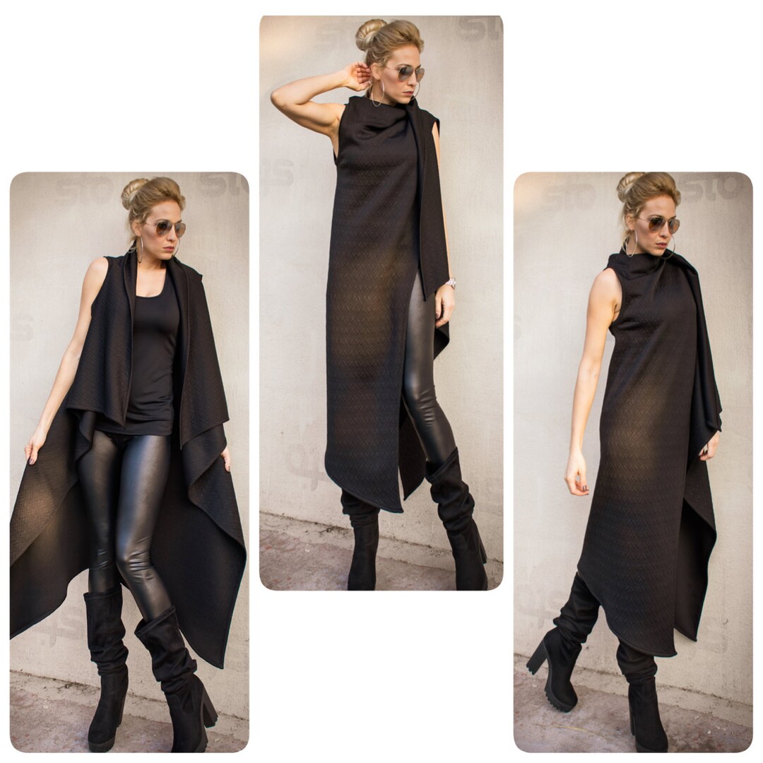 NEW Black Maxi Vest / Women Black Vest / Women Cardigan / Asymmetric ...
