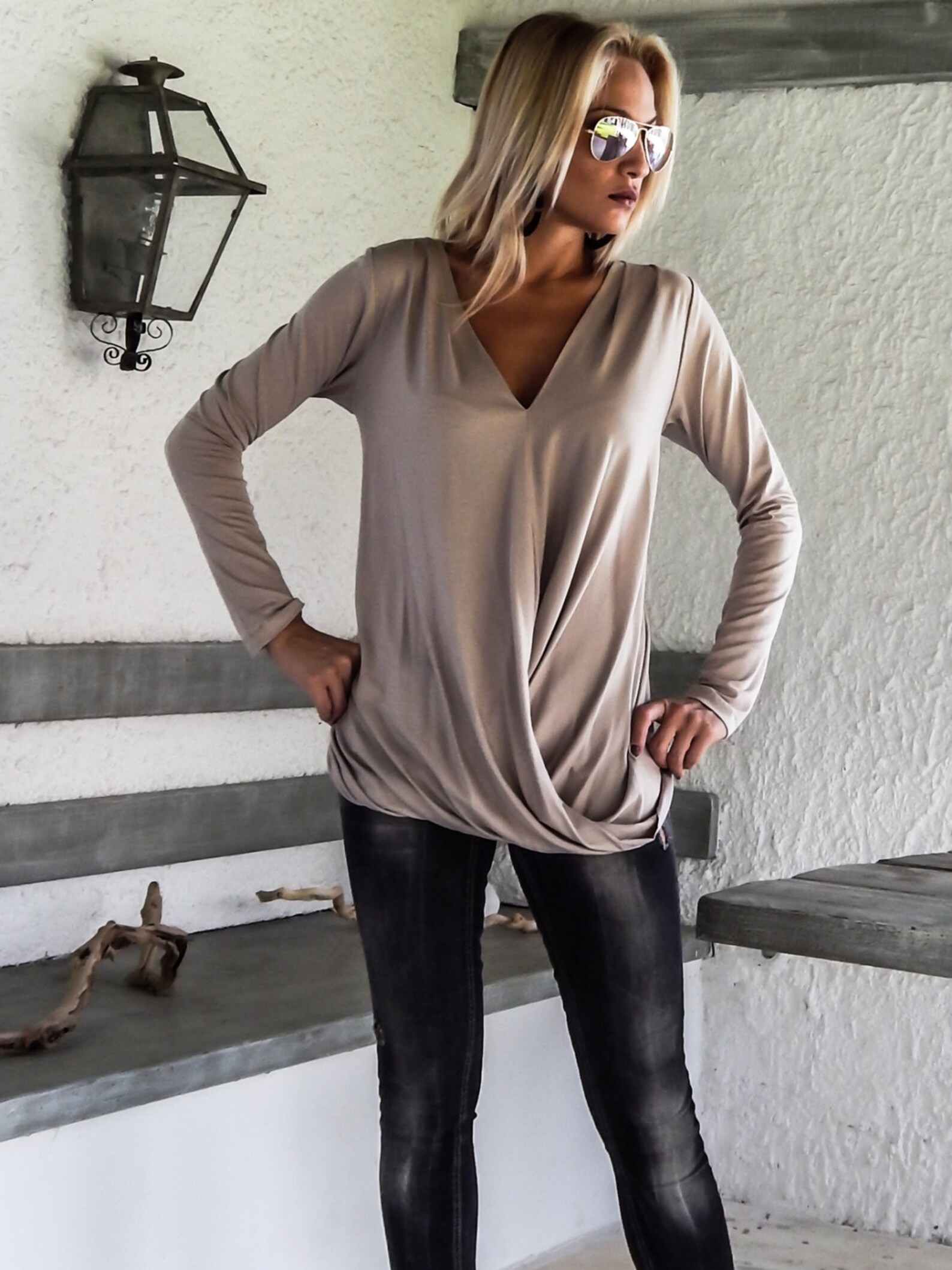 Beige Viscose Draping Top - Asymmetric Plus Size Blouse - Etsy