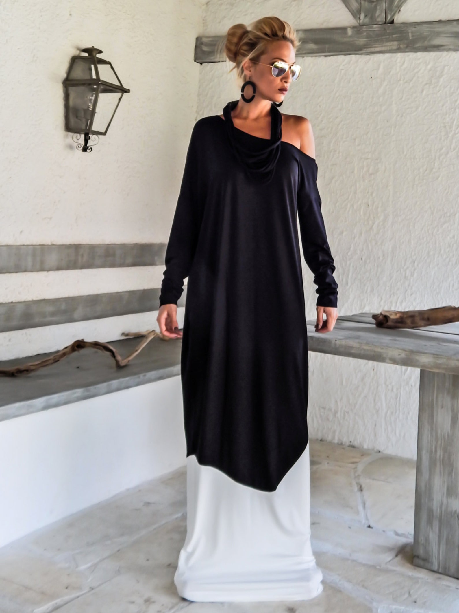 Black & White Dress / Plus Size Dress / Bicolor Maxi Dress / | Etsy