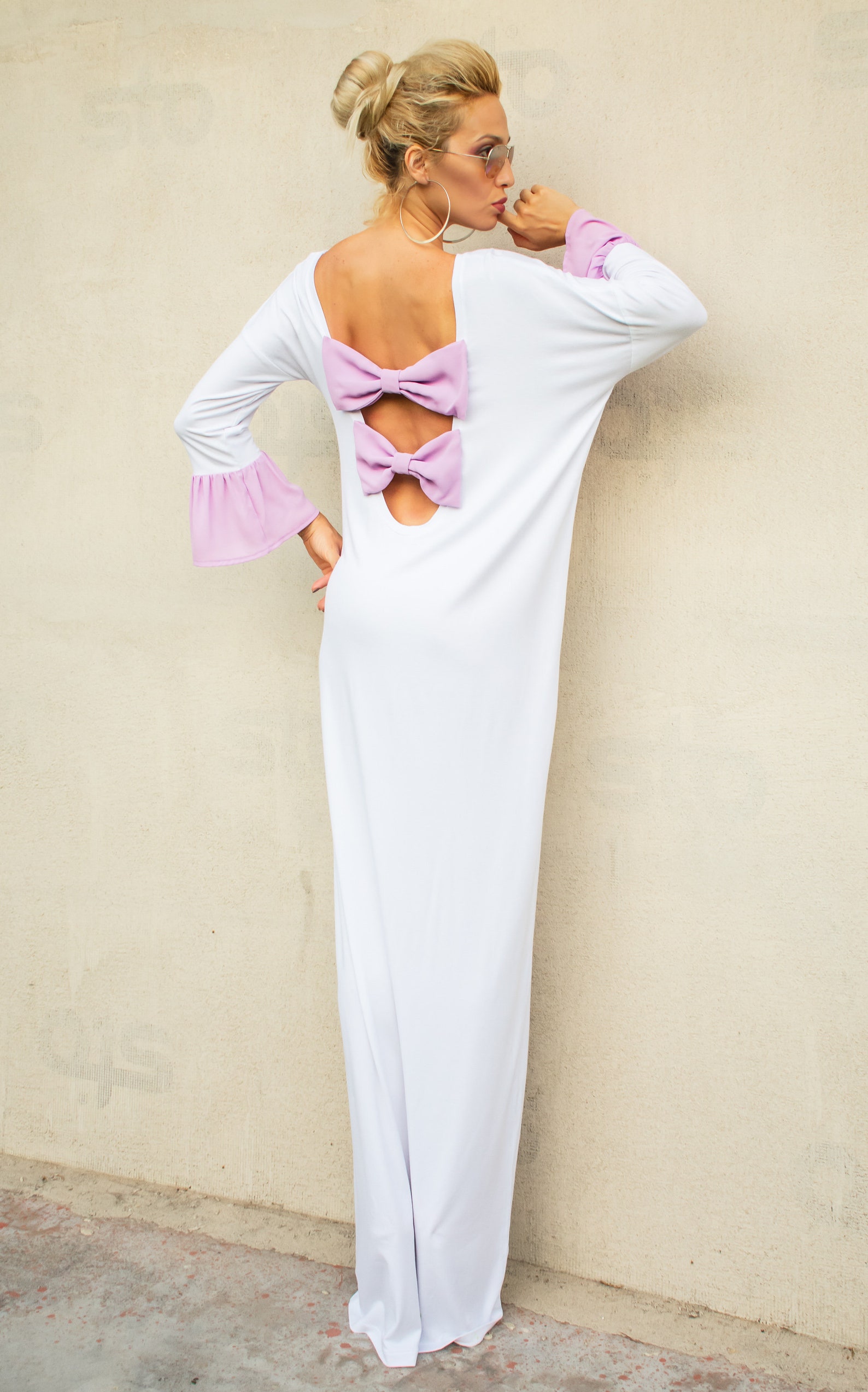 White Open Back Maxi Dress / Dress With Bows / Plus Size Maxi - Etsy