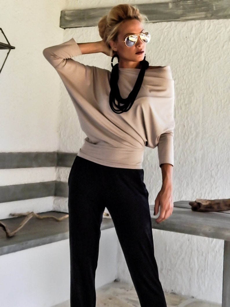 Beige Asymmetric Draping Top Blouse / Plus Size Blouse / - Etsy