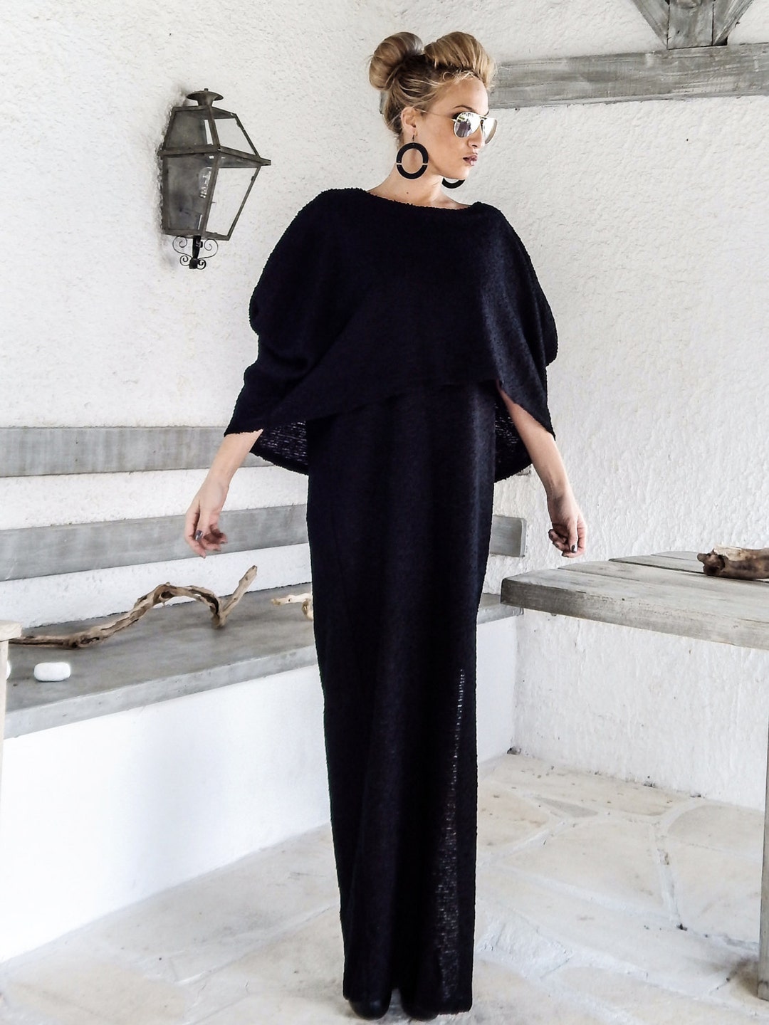 Warm Boucle Wool Maxi Cape Dress Kaftan / Winter Warm Long Cape Dress ...