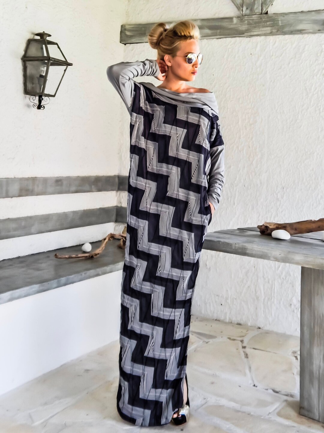 Print Maxi Dress / Bicolor Dress / Long Dress / Loose Maxi Dress ...