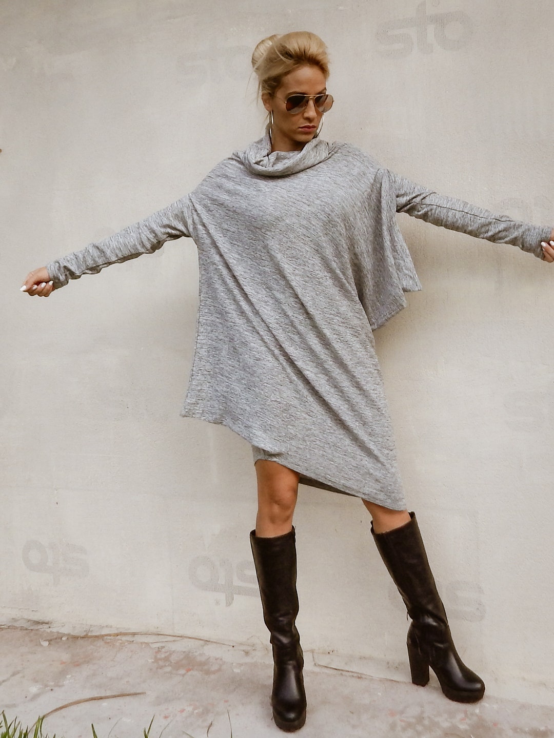 Gray Winter Tunic / Women Sweaterdress / Plus Size Tunic / / Asymmetric ...