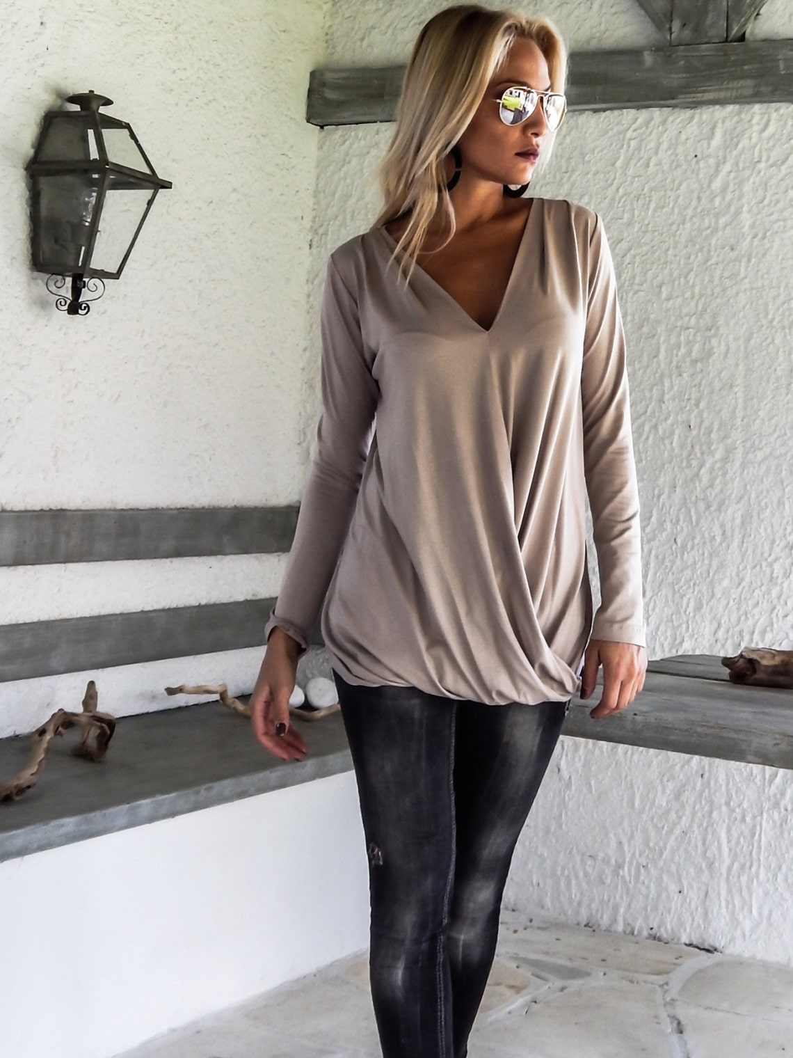 Beige Viscose Draping Top - Asymmetric Plus Size Blouse - Etsy