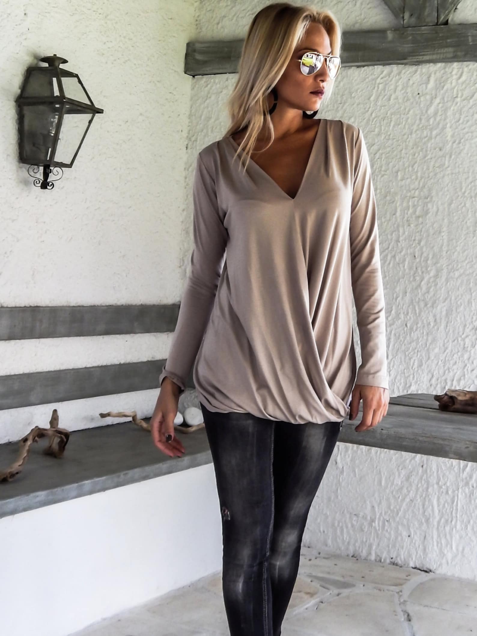 Beige Women Top / Draping Top / Plus Size Top / Plus Size - Etsy