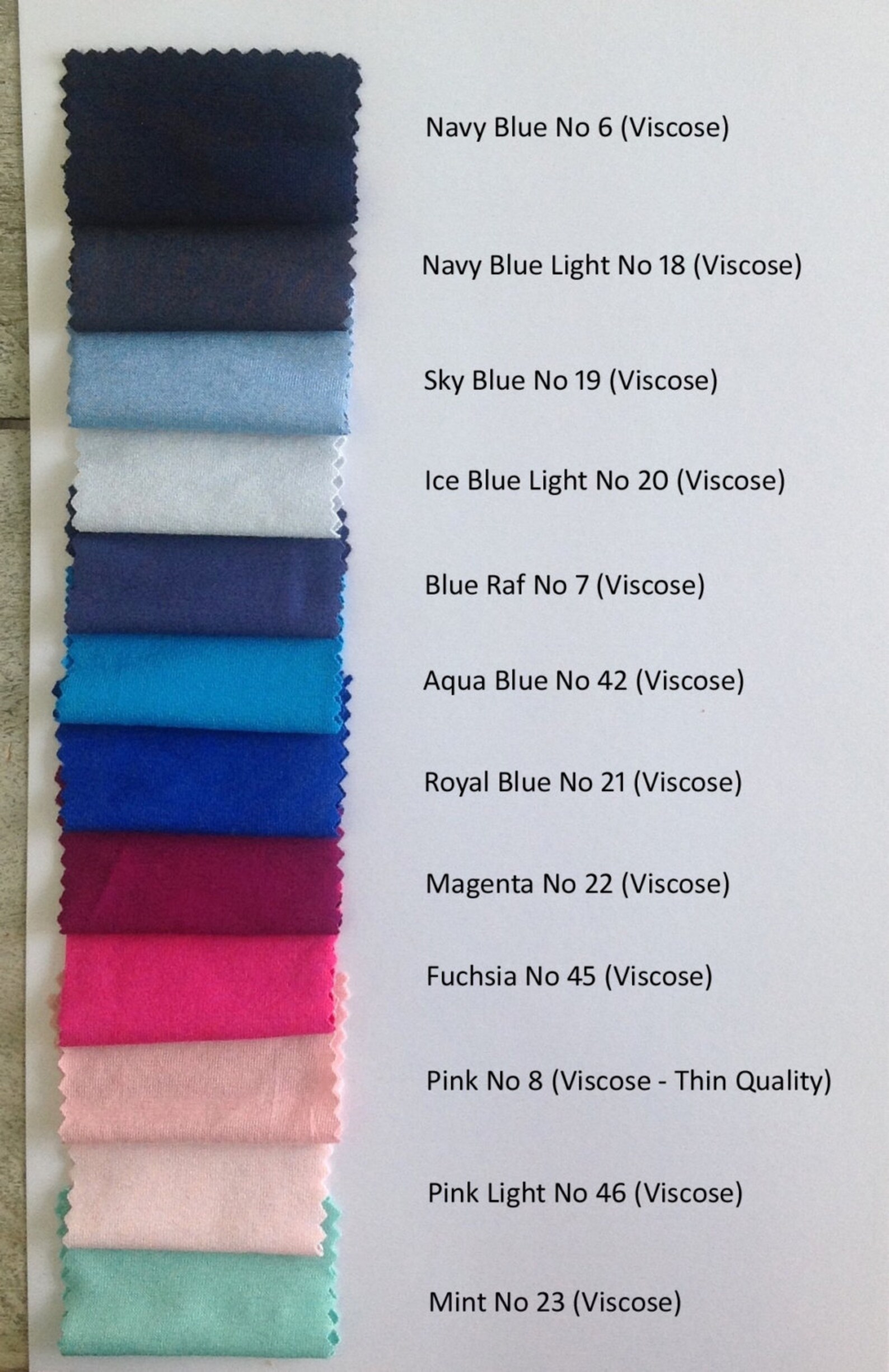 VISCOSE Color Chart - Etsy