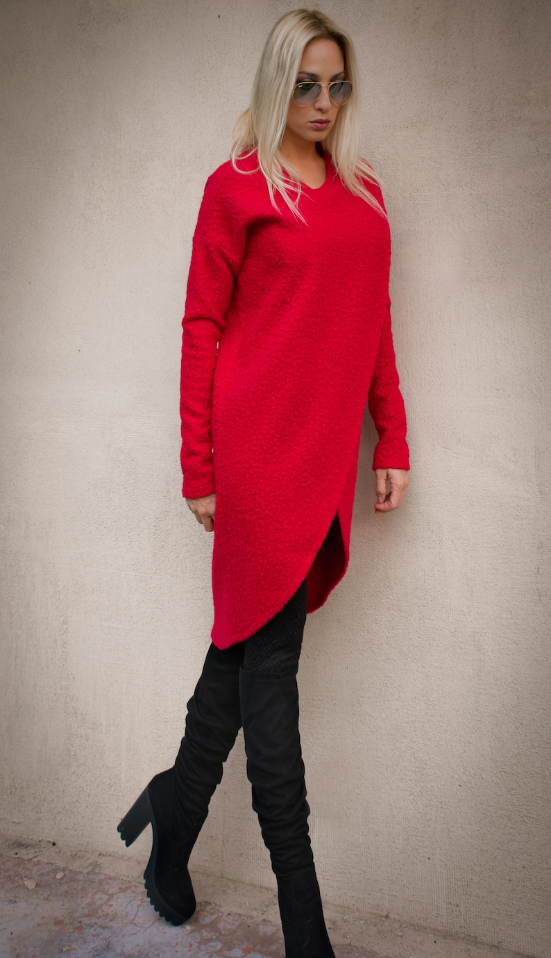 Red Women Sweater / Boucle Winter Tunic / Winter Blouse / Plus - Etsy