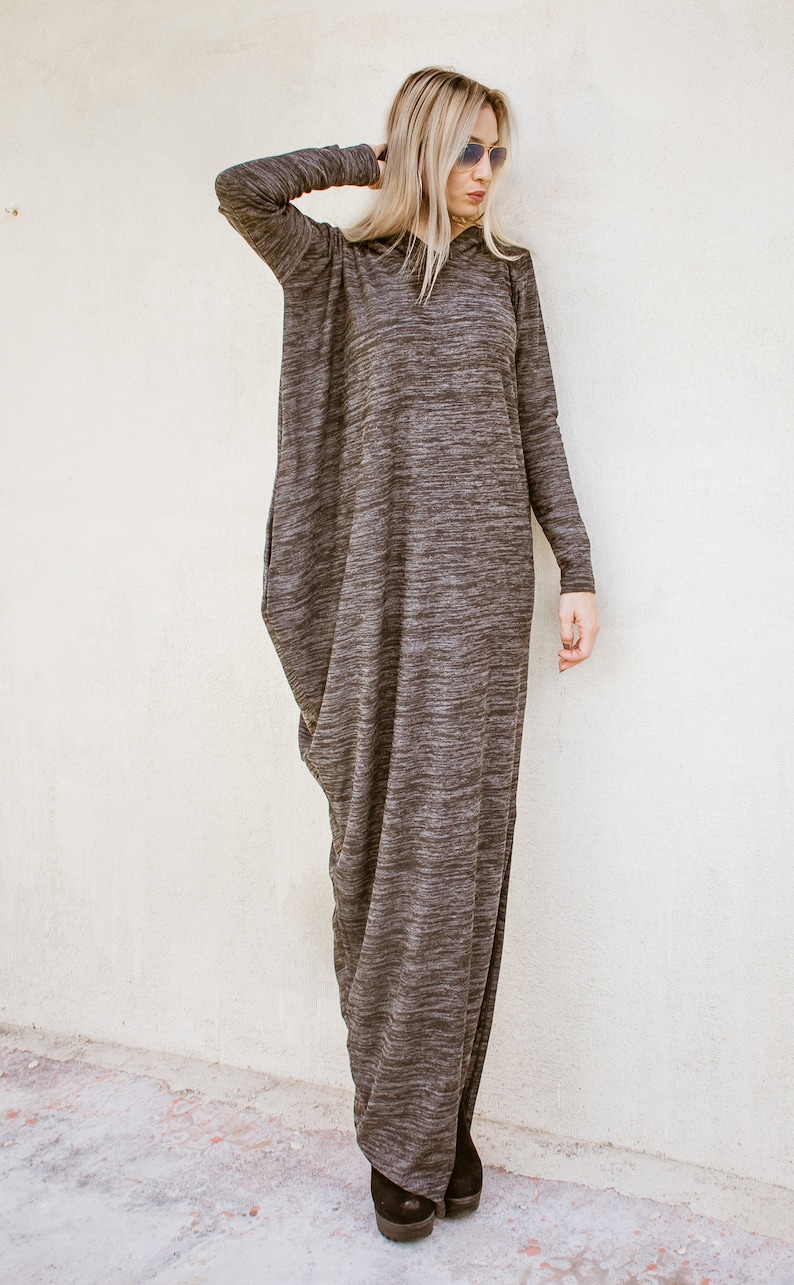 Winter Long Knit Maxi Dress, Warm Women Hooded Sweaterdress Plus Size ...