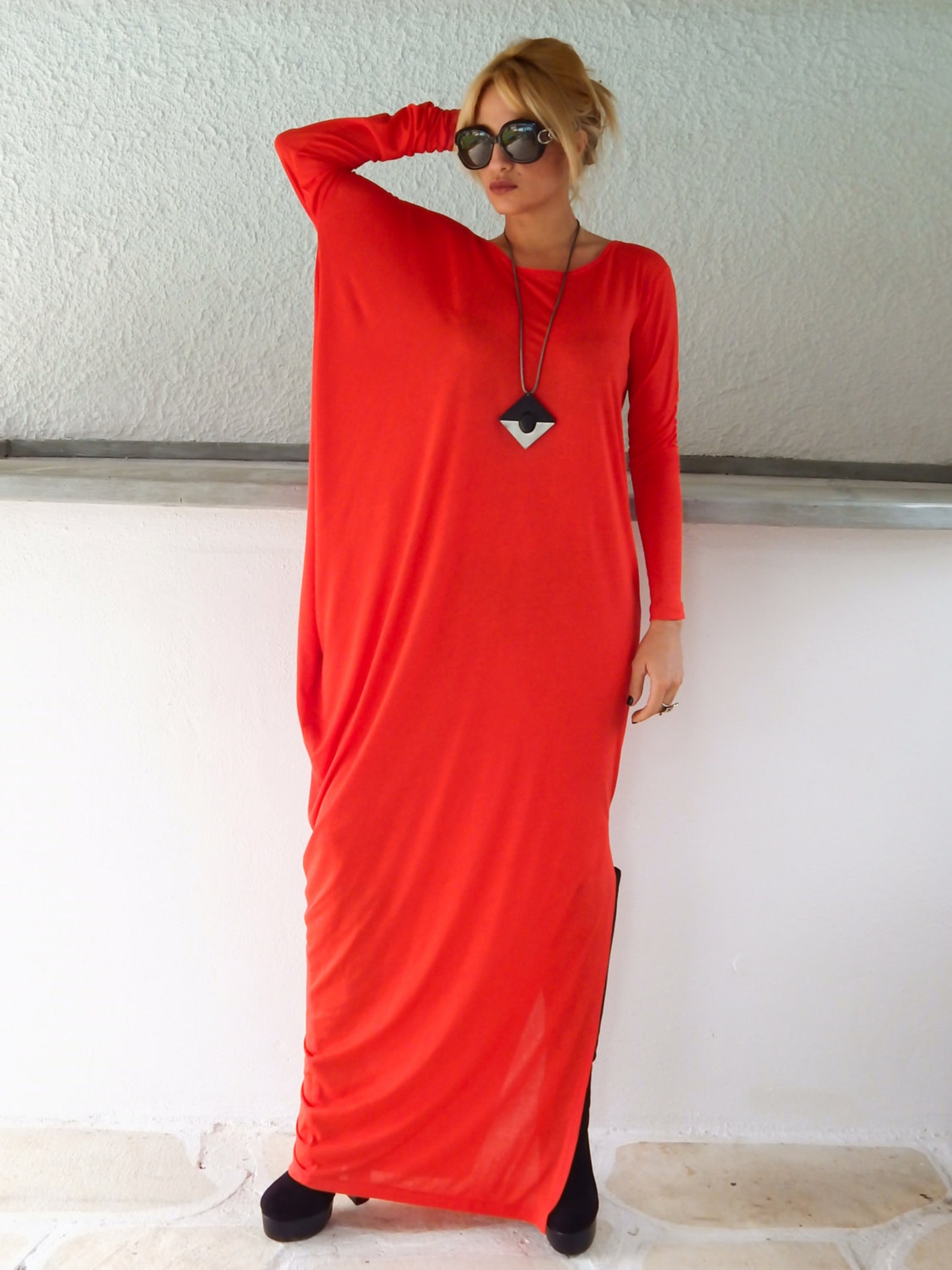 Red Caftan / Red Kaftan / Red Maxi Long Sleeve Dress / Plus | Etsy