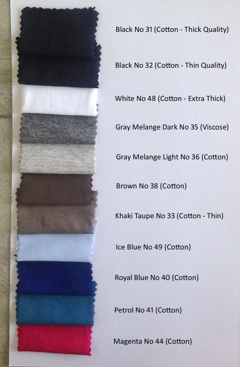 VISCOSE Color Chart - Etsy
