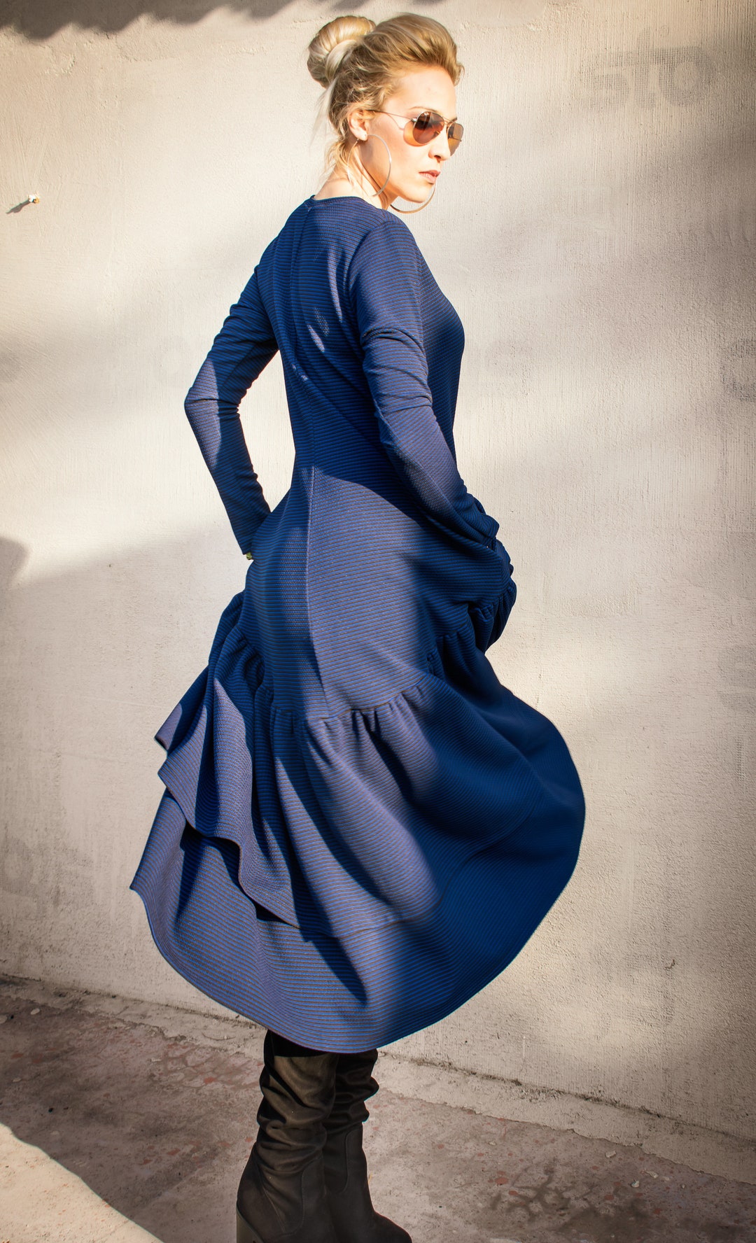 NEW Blue Flounce Dress / Long Sleeve Flounce Dress / Maxi Flounces ...