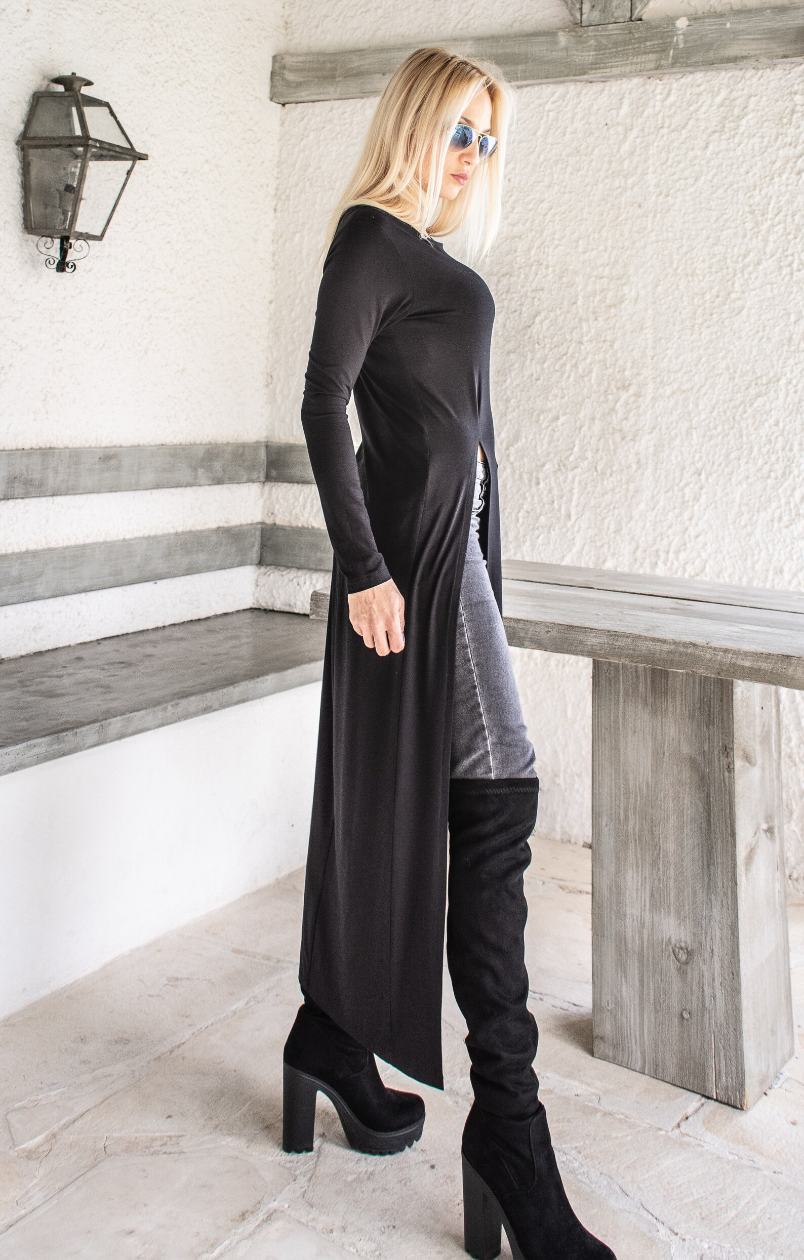 NEW Black Long Tunic With Slits / Women Tunic / Long Blouse / - Etsy