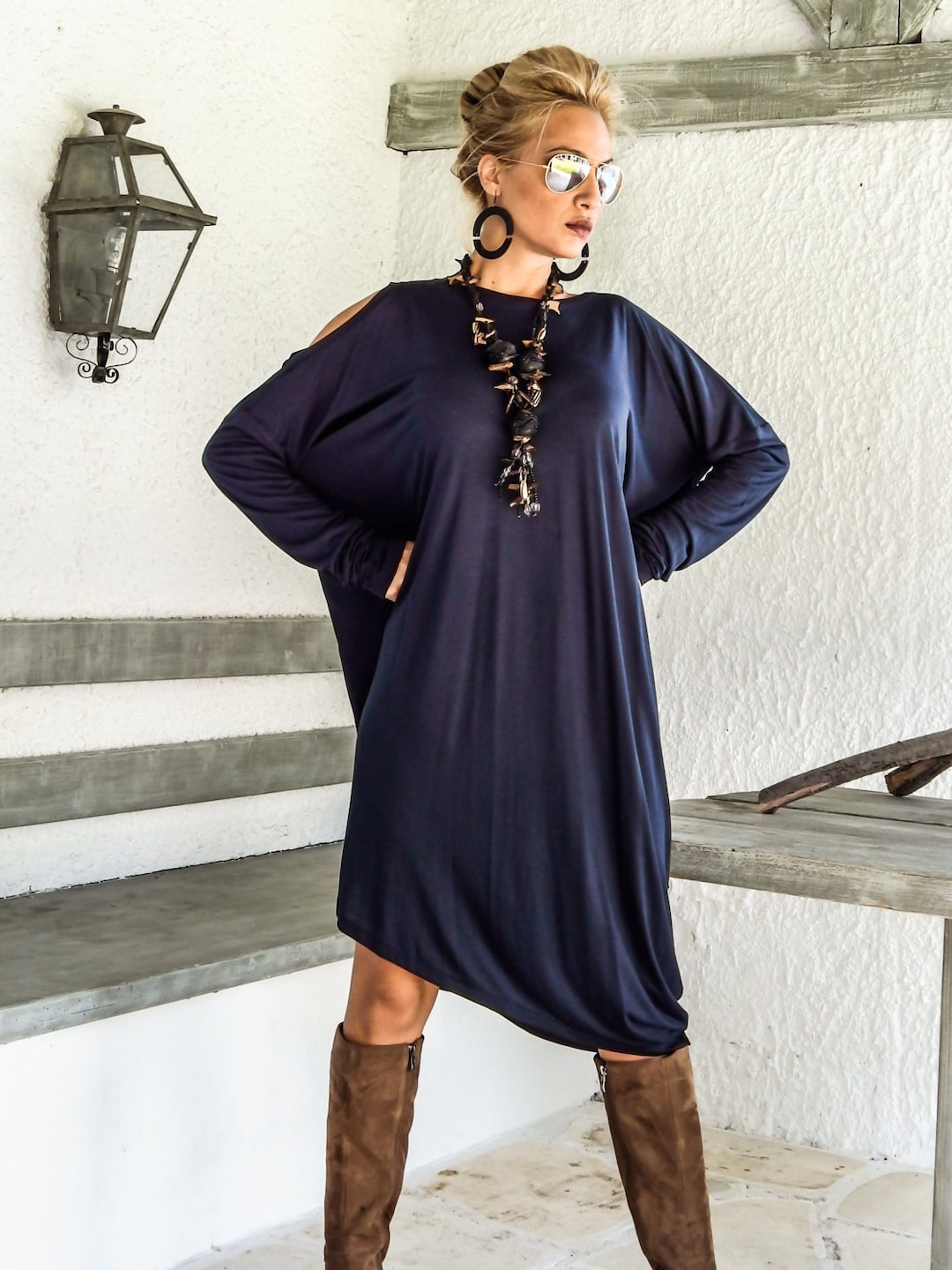 Navy Viscose Tunic Dress, Cold Shoulder, Plus Size - Etsy