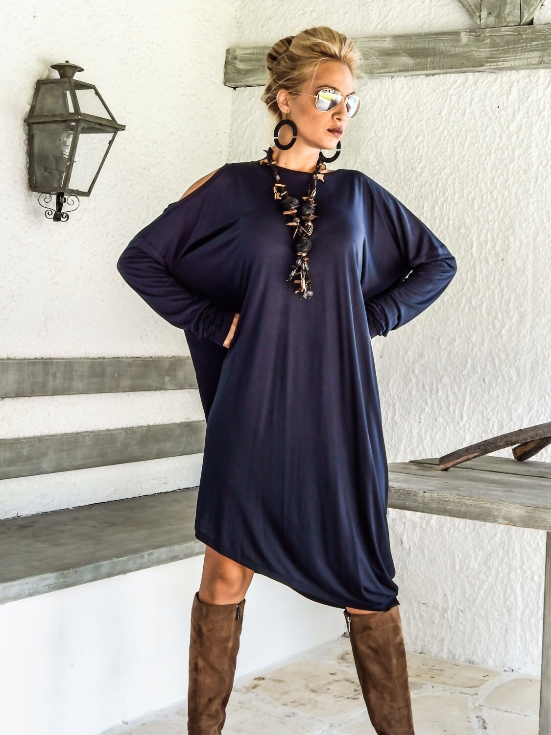 Navy Blue Tunic / Cold Shoulder Tunic / Plus Size Tunic / - Etsy