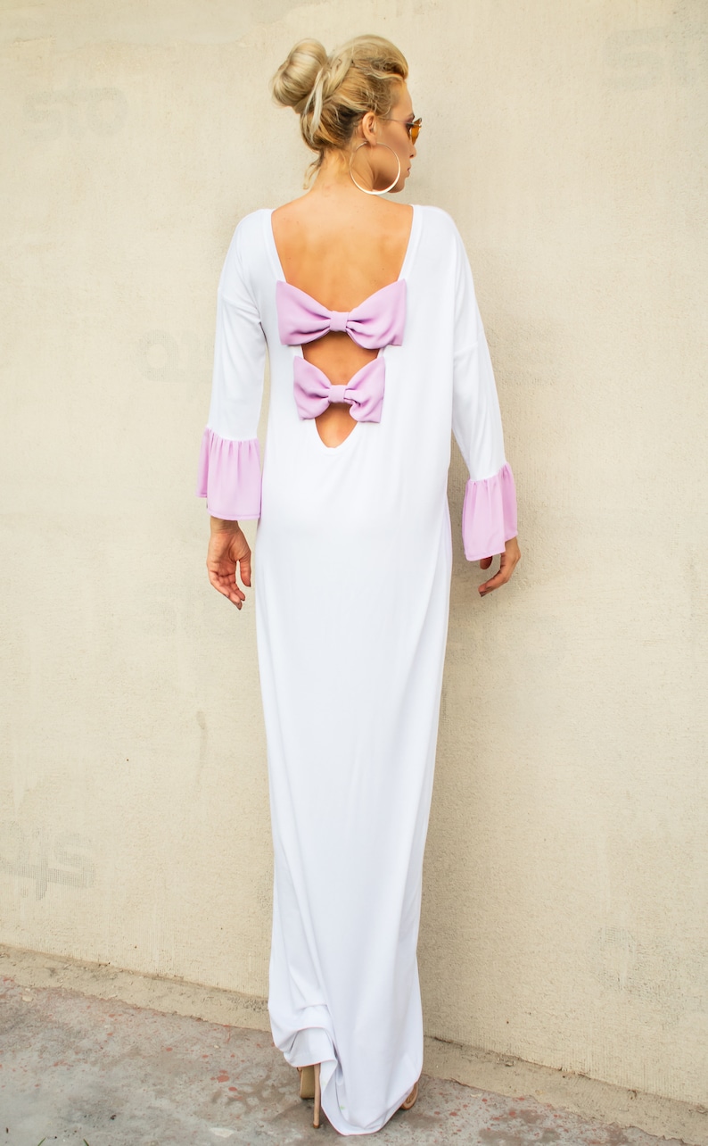 White Open Back Maxi Dress / Dress With Bows / Plus Size Maxi - Etsy