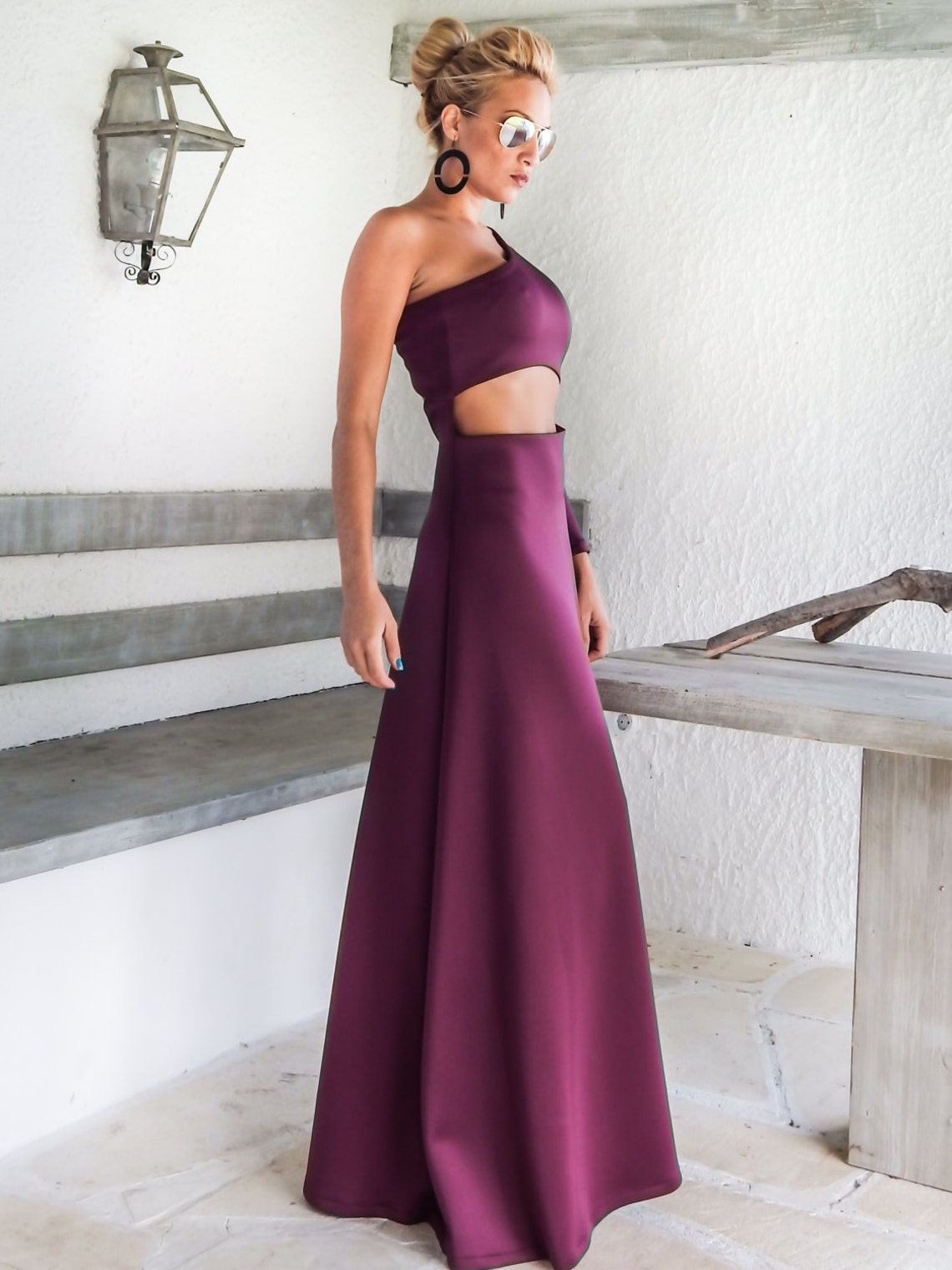 Open Back With Cut-out Details One Shoulder Maxi Dress - #95010 - Etsy