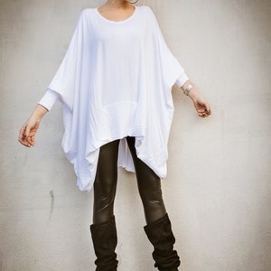 NEW White Oversize Blouse Tunic / Asymmetric Tunic / White Top / Women ...