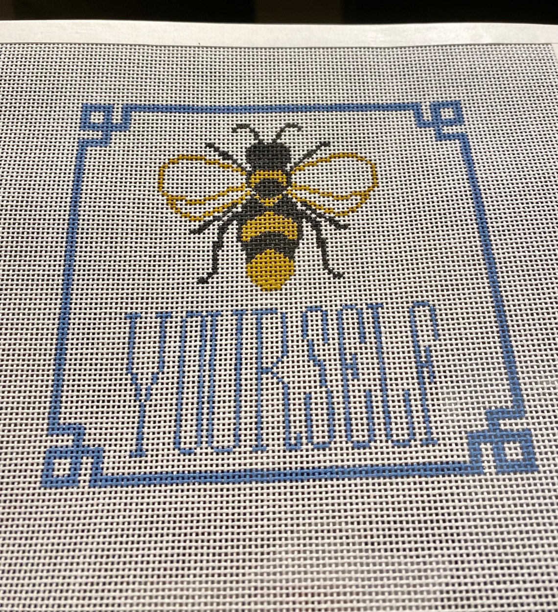 Hand Painted bee Yourself Needlepoint Canvas With Greek Key Border - Etsy
