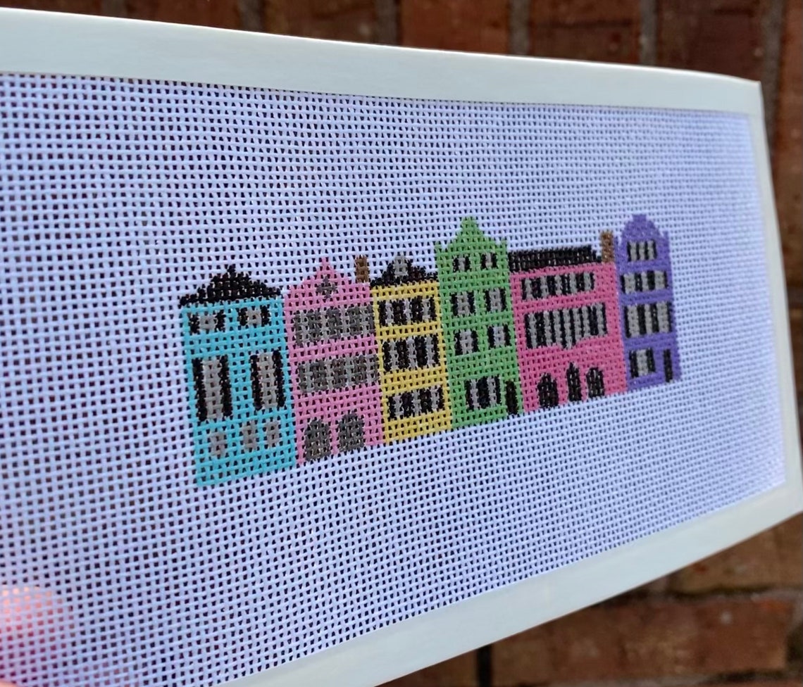 Needlepoint Canvas Hand Painted Charleston's Rainbow Row - Etsy
